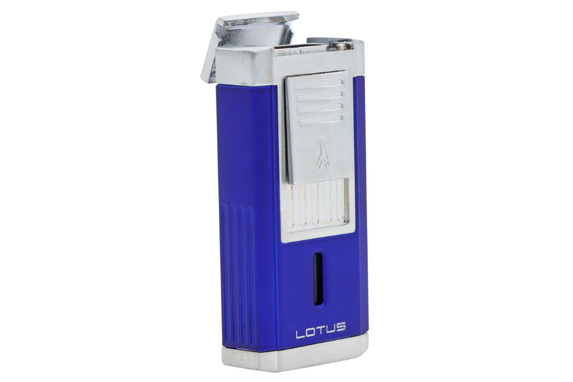 Lotus Duke Blue and Chrome Triple Torch Lighter With Straight Cut Cutt ...