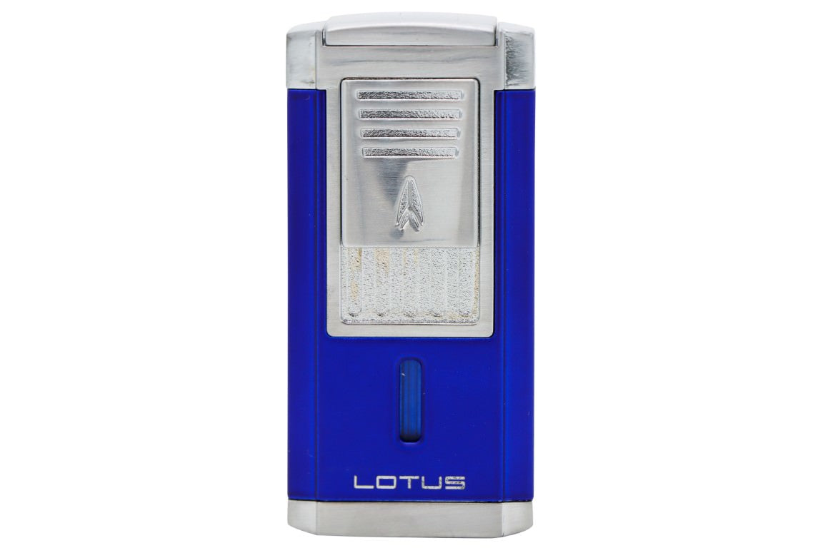 Lotus Duke Blue and Chrome Triple Torch Lighter With Straight Cut Cutt ...